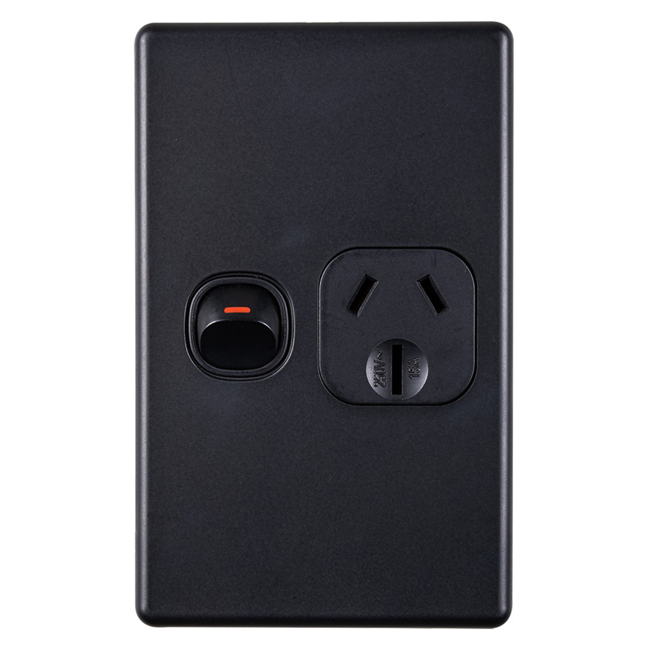 Slimline Single Power Point Black 15A - Vertical - Trade Depot