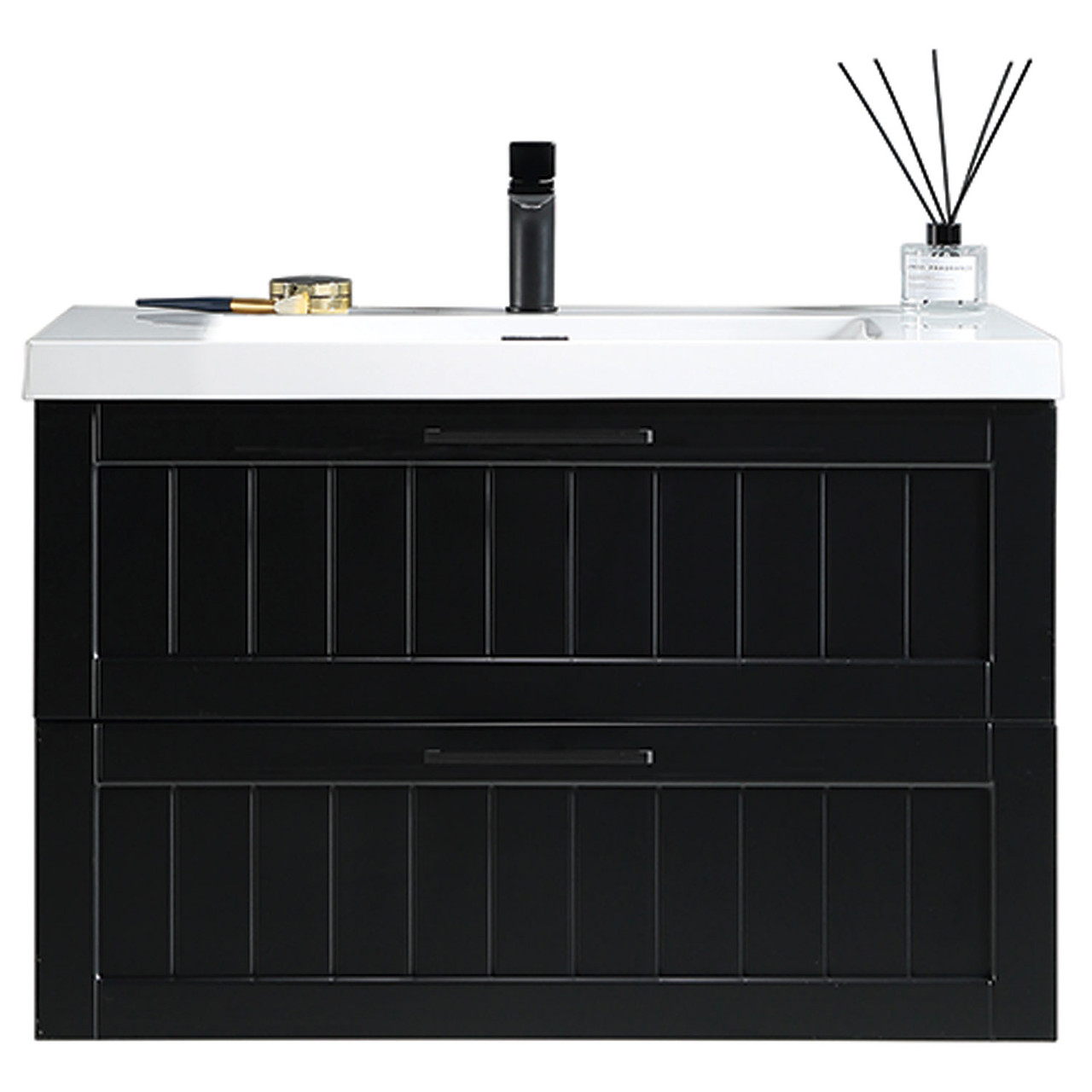 Vogue MILANI Wall Vanity with Stone Resin Omega Top Black 900mm - Trade ...