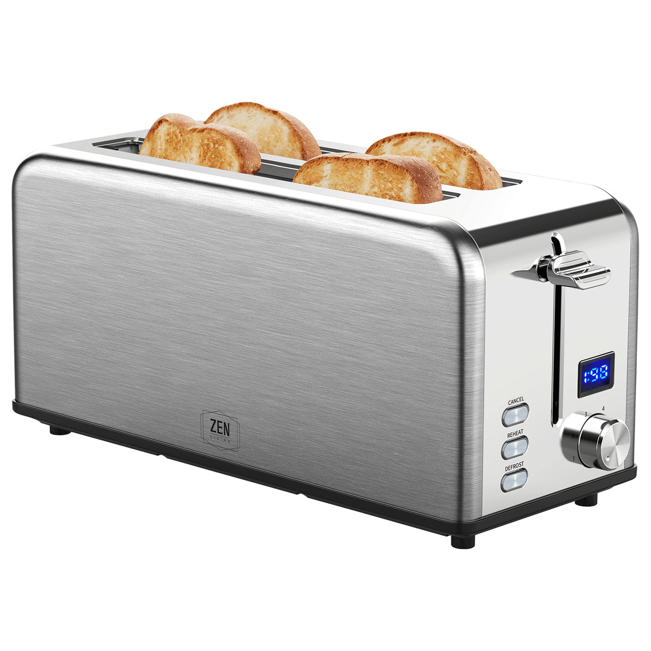 Zen Living 4-Slice Modern Toaster Long Slot with LED Display ...