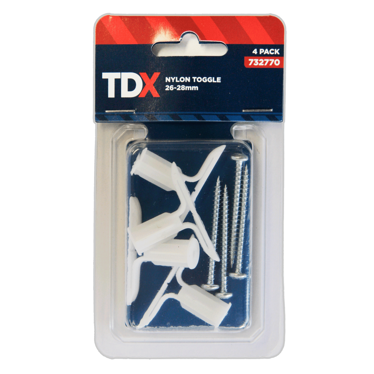 TDX Nylon Toggle with Screws 26-28mm (Pack of 4) - Trade Depot