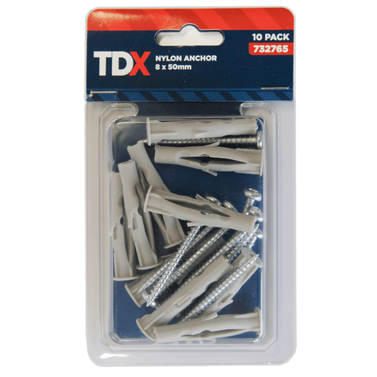TDX Nylon Anchor with Screws - 8 X 50mm (Pack of 10) - Trade Depot