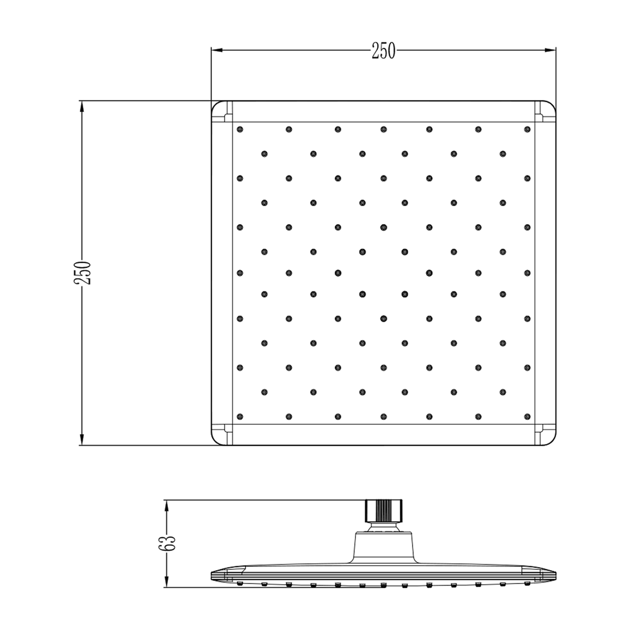 Storm Shower Rain Head - 250mm Square Gunmetal - Trade Depot