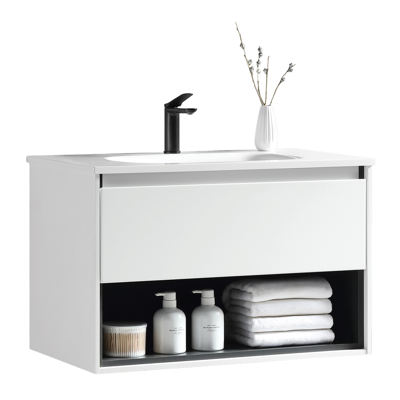 Fremont Wall Vanity with Arc Top 800mm - White Glossy - Trade Depot