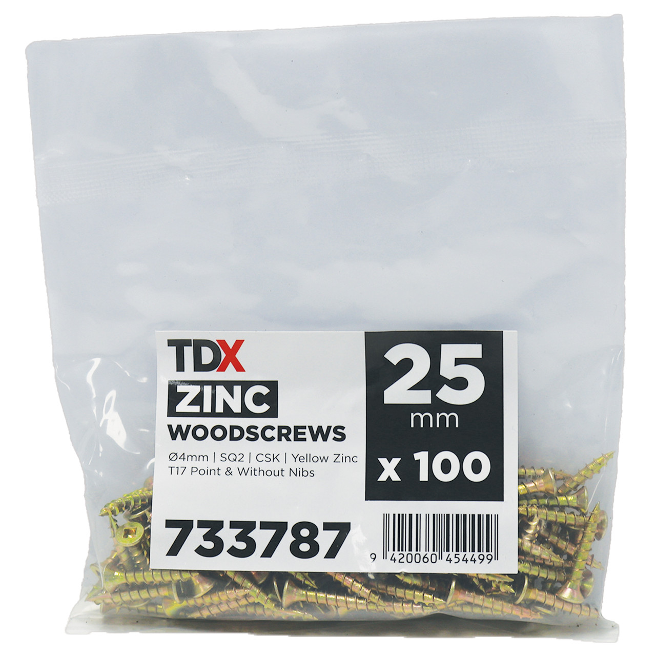 25mm Wood Screws SQ2 CSK - 100 Pack - Trade Depot