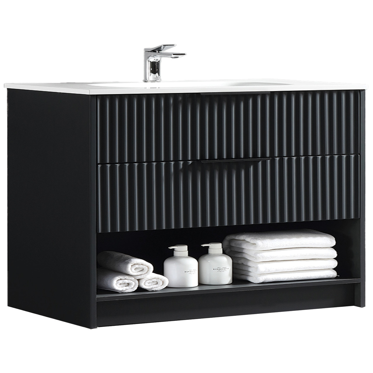 Fremont Fluted Floor Vanity with Arc Top 1200mm - Matte Black - Trade Depot