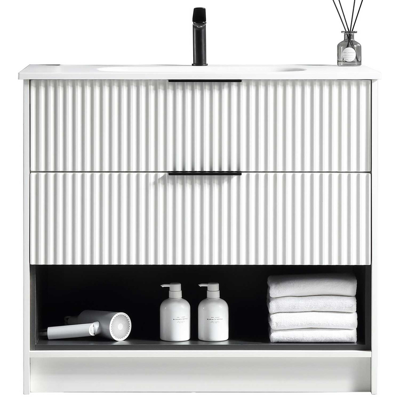 Fremont Fluted Floor Vanity with Arc Top 800mm - Moonlight White ...