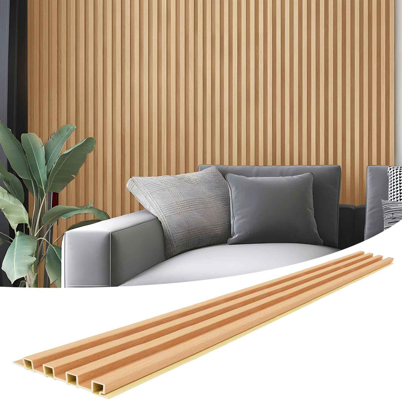 WPC Slat Wall Panels 4.87m² Natural Oak 3-Side 10x Panels - W 168mm x H ...