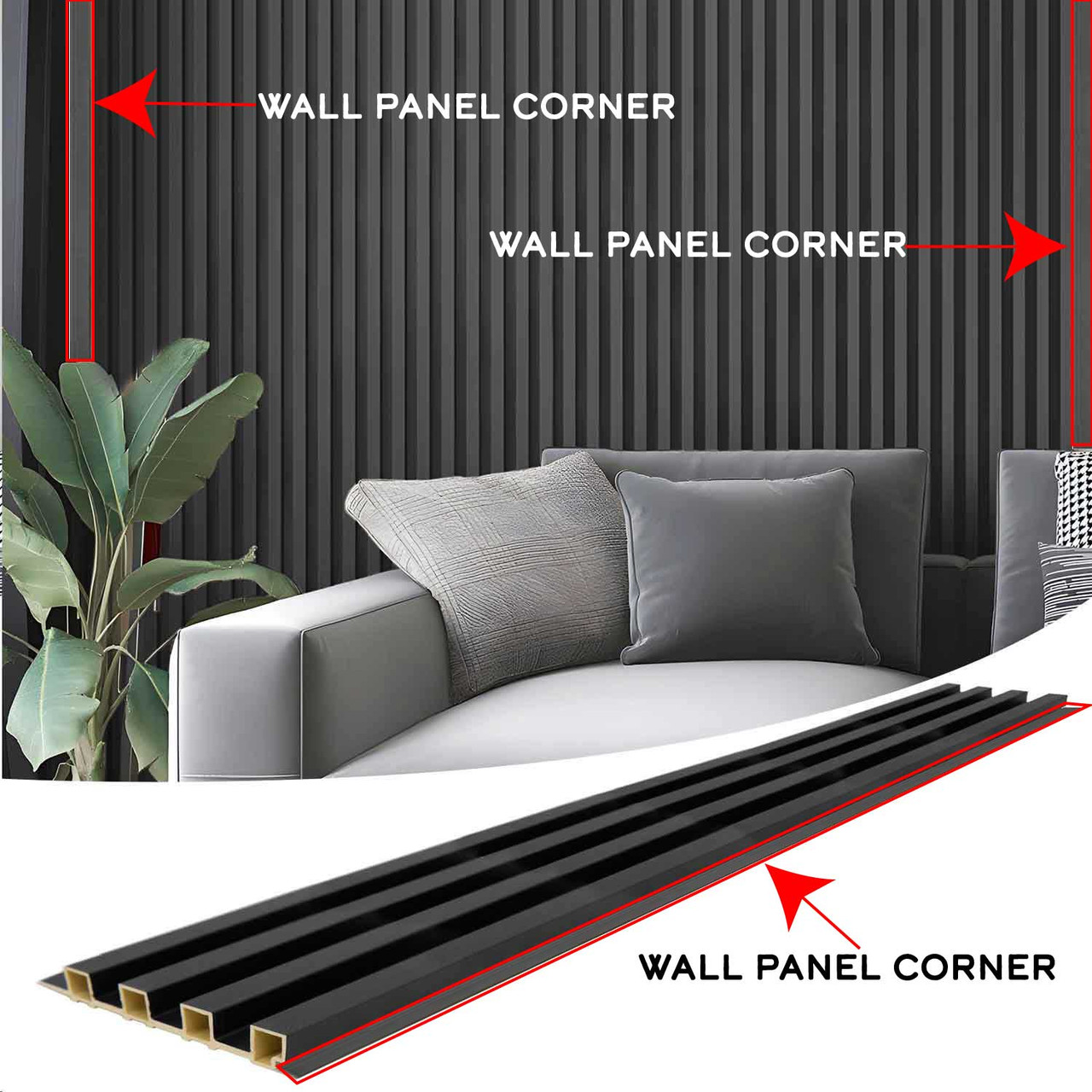 WPC Slat Wall Panel Corner - Black Oak 2.9m x 30mm - Trade Depot