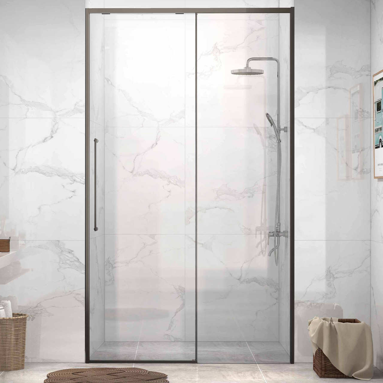 SS 1200mm Gunmetal Shower with Centre Waste - 3-Sided - Trade Depot