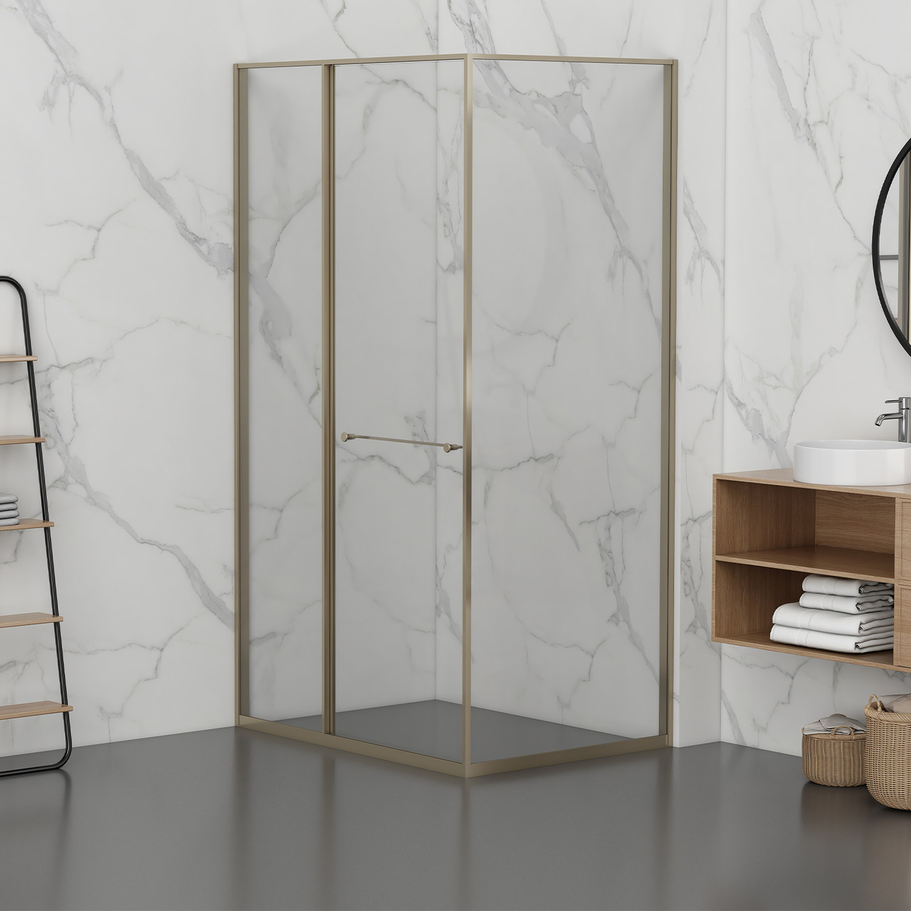 SS 1200mm Champagne Slide-In Shower with Corner Waste - LHS - Trade Depot