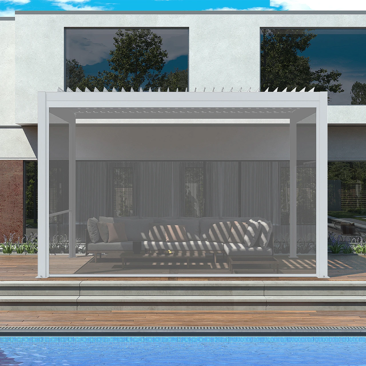 Retractable Blind For Pergola White - 3.7m - Trade Depot