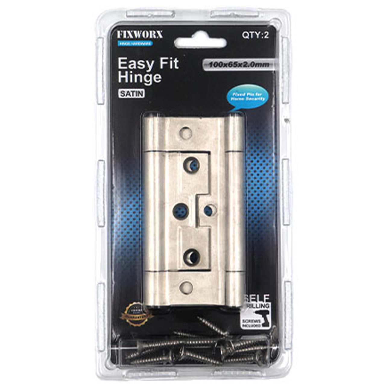 Easy Fit Hinge SS Satin 100 x 65mm - Pack of 2 - Trade Depot