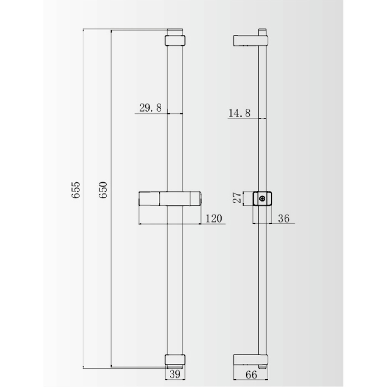 Shower Rail Chrome - 655mm - Trade Depot