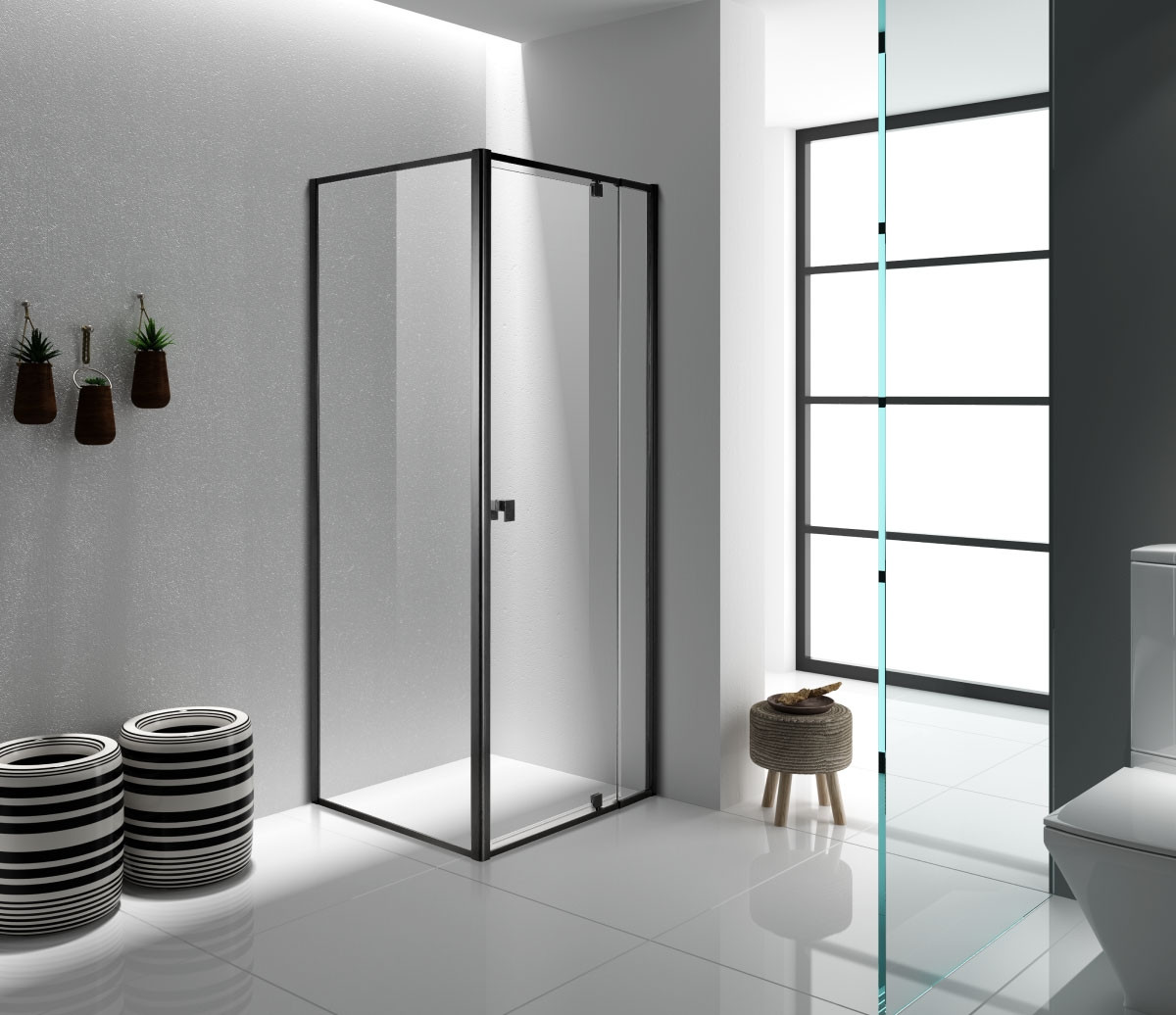 Locke 1000mm Black 1 Door Shower with Corner Waste - Square - Trade Depot