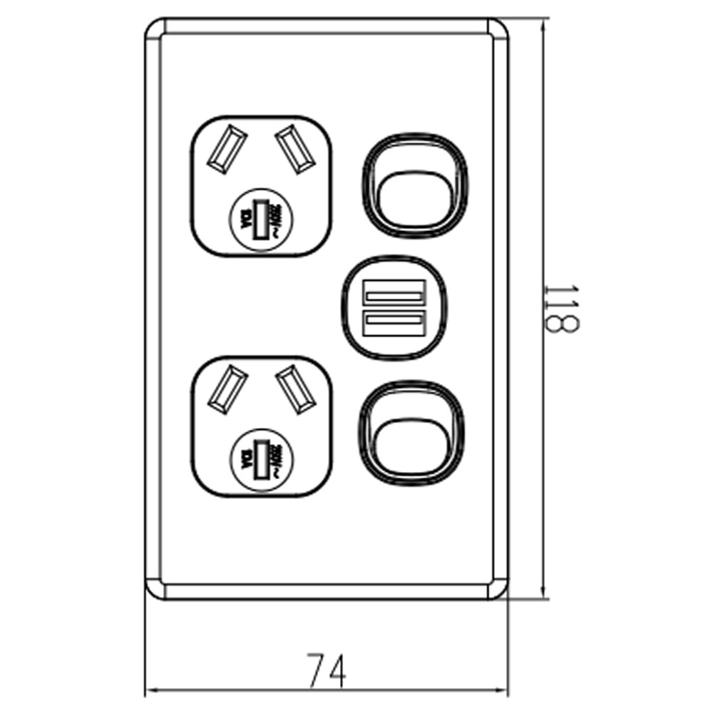 Slimline Double Powerpoint with USB 10A - Vertical - Trade Depot