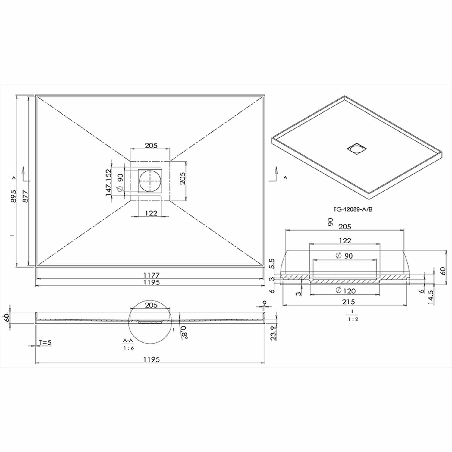 Vogue Tile Rectangle Shower Tray 1200mm - Trade Depot