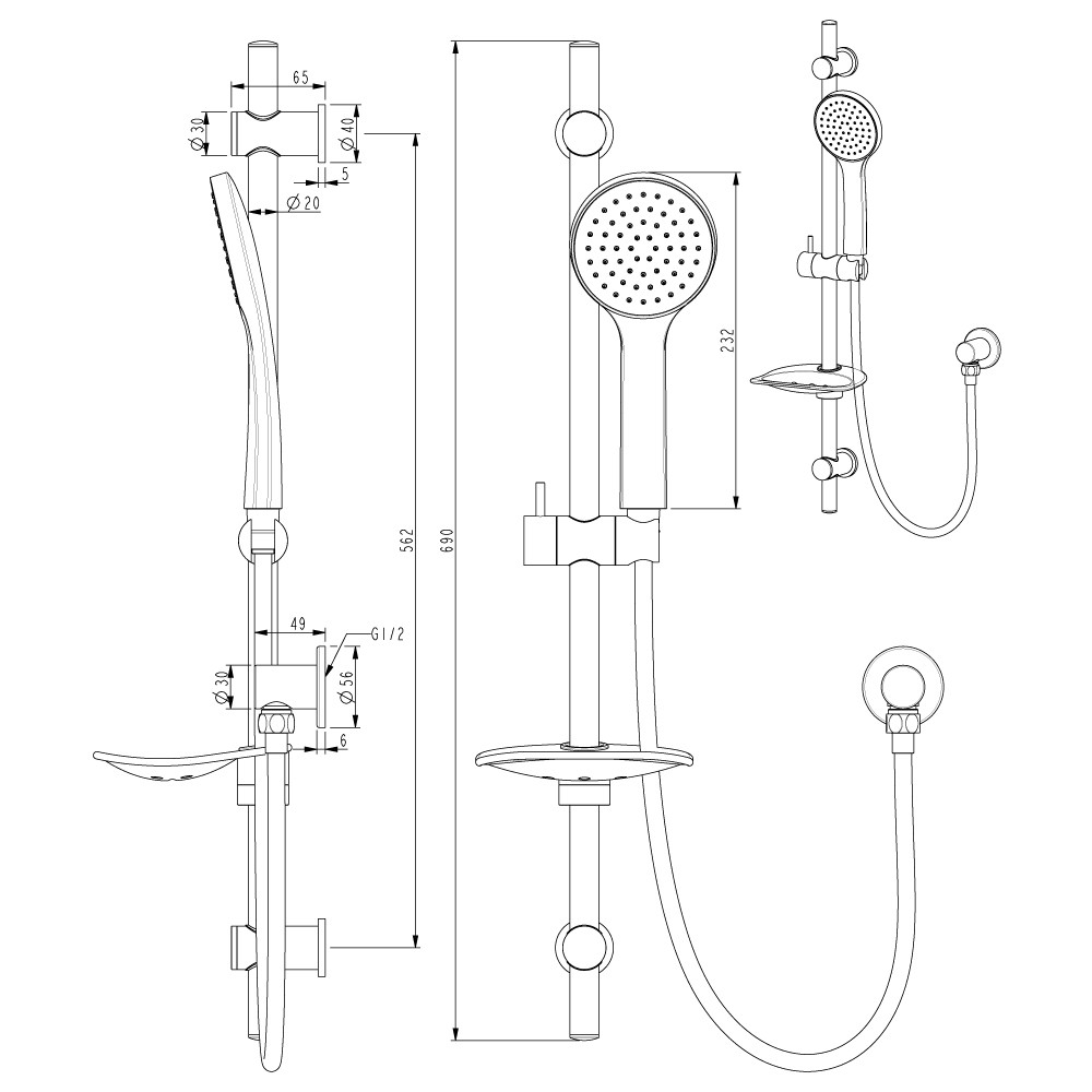 Vogue 88 SERIES Slide Shower Single Function Black - Trade Depot