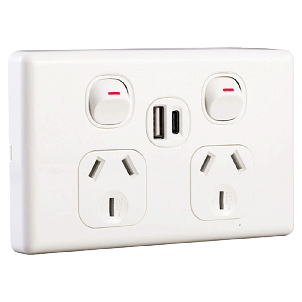 Classic Double Powerpoint with USB-A & Type-C 10A - Horizontal - Trade ...