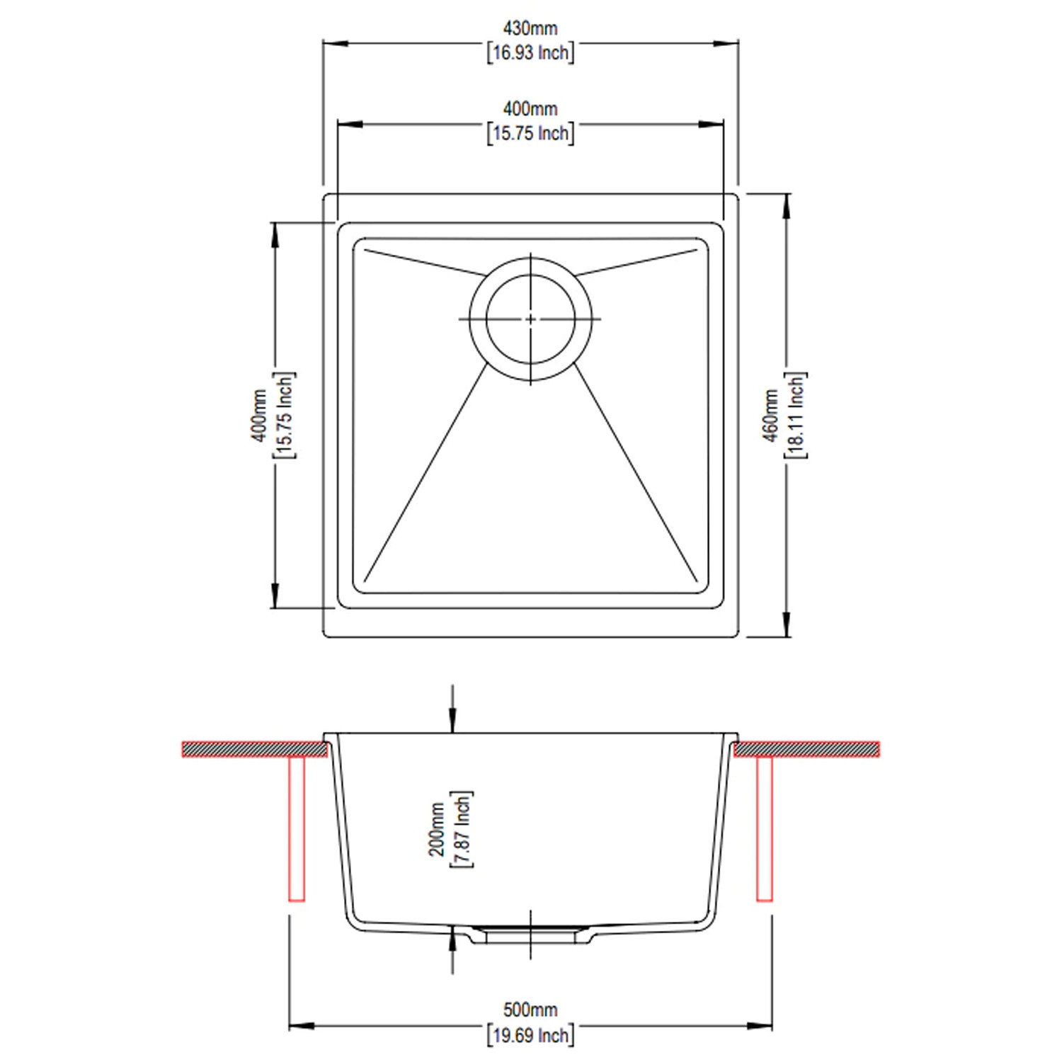 Carysil Enigma Black Composite Sink Insert - 430 X 460mm - Trade Depot