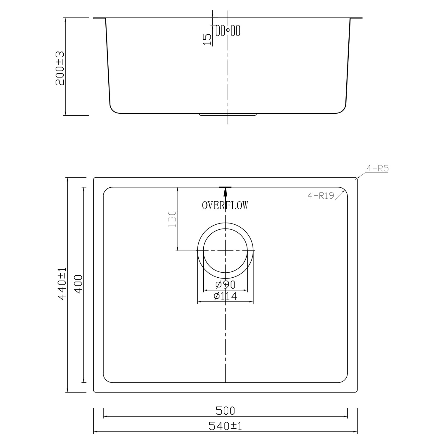 Klässich Rayon20 Sink Insert PVD Black - 540mm - Trade Depot
