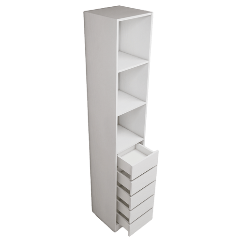 Wardrobe Floorstanding Tower with Shelves & Drawers White Woodgrain ...