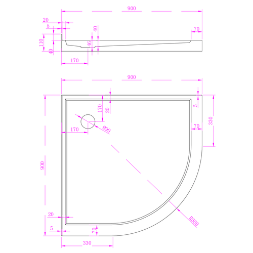 900mm Round Shower Tray Corner Waste - Trade Depot