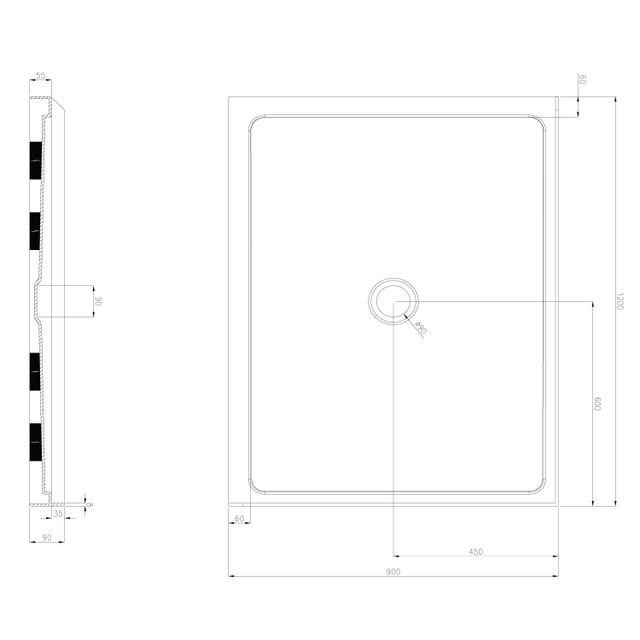 Vogue Rectangle Shower Tray 1200mm - Right Hand - Trade Depot