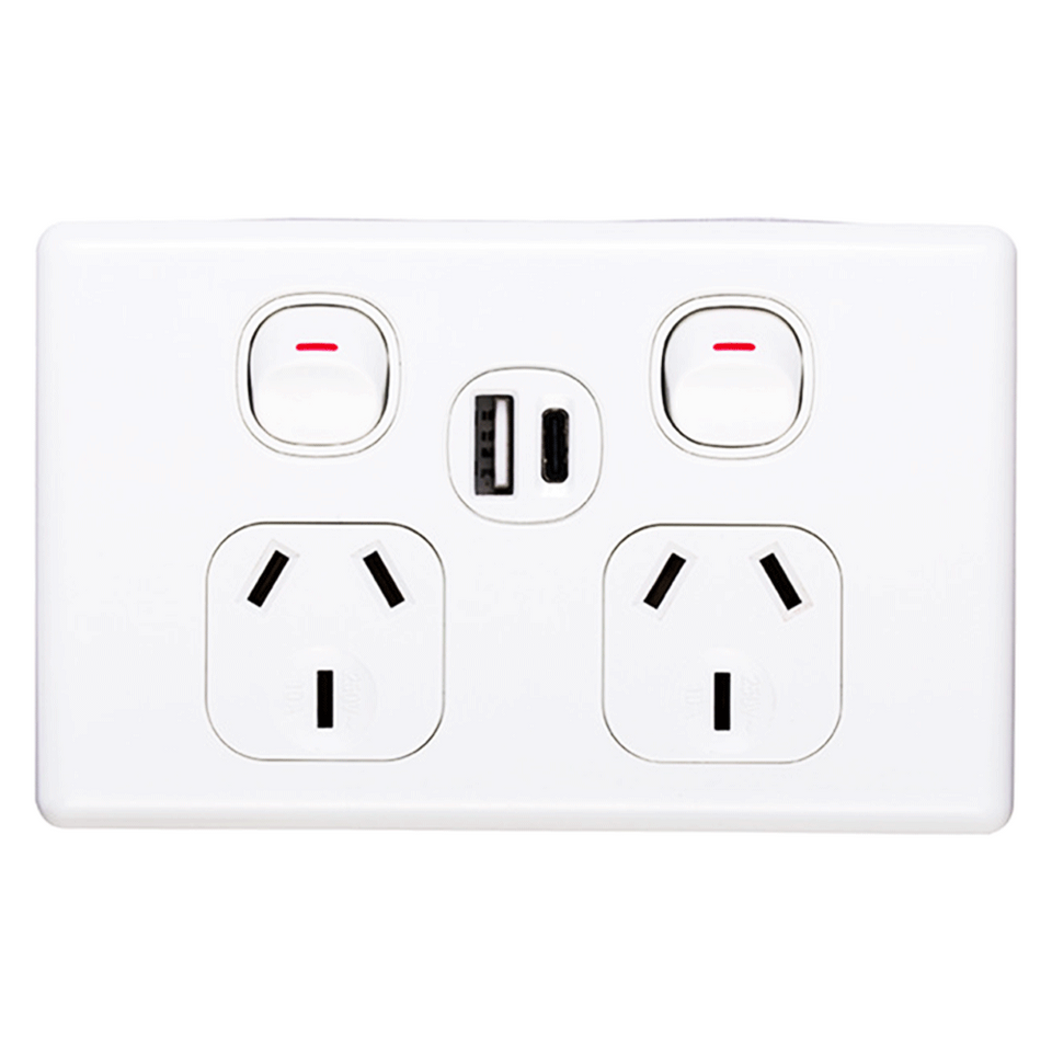 Classic Double Powerpoint with USB-A & Type-C 10A - Horizontal - Trade ...