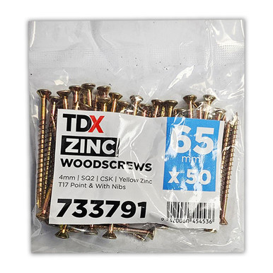 65mm Wood Screws SQ2 CSK - 50 Pack - Trade Depot
