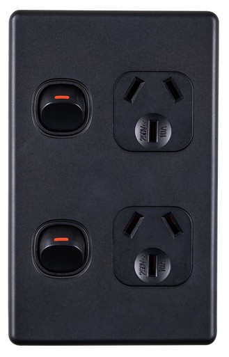 Slimline Double Power Point Black 10A - Vertical - Trade Depot