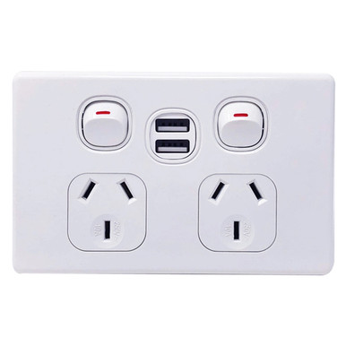 Slimline Double Power Point 2 x USB 10A - Horizontal - Trade Depot