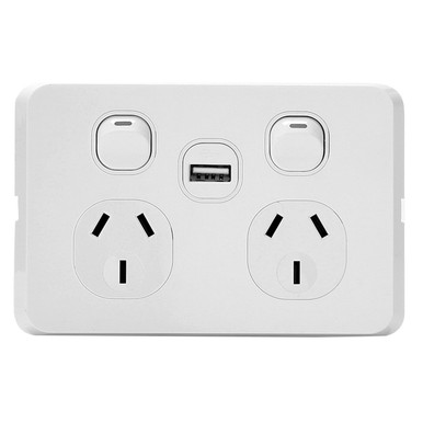 Edge Double Power Point with USB 10A - Horizontal - Trade Depot