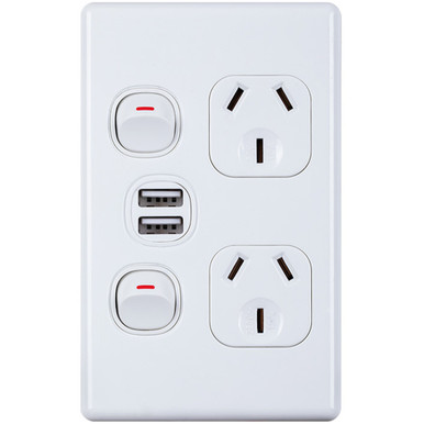 Slimline Double Powerpoint with USB 10A - Vertical - Trade Depot