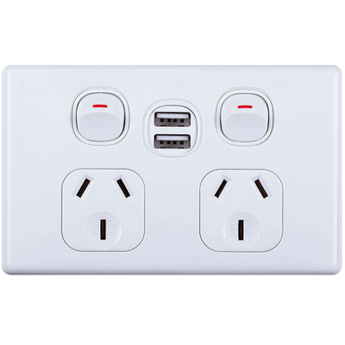 Electrical Double Power Points & USB - Horizontal 10A - Horizontal ...