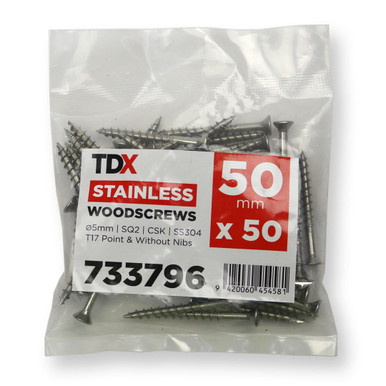 Wood Screws 50mm SQ2 CSK SS304 - Pack of 50 - Trade Depot