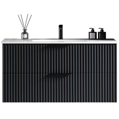 Soho Fluted Wall Vanity with Arc Top 1200mm - Matte Black - Trade Depot