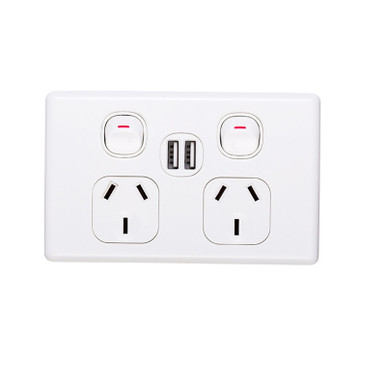 Double Powerpoint with 2x USB Ports - Horizontal - Trade Depot