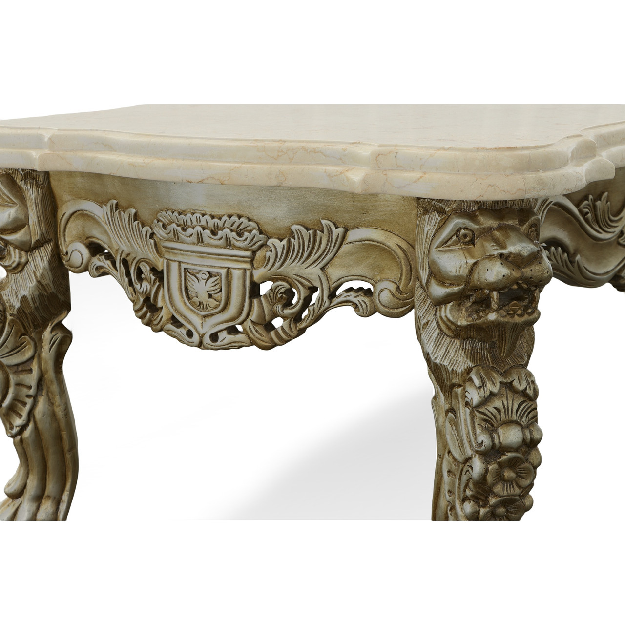 Platine Lion Coffee Table Set of 3 Hand Carved Mahogany with Creama ...