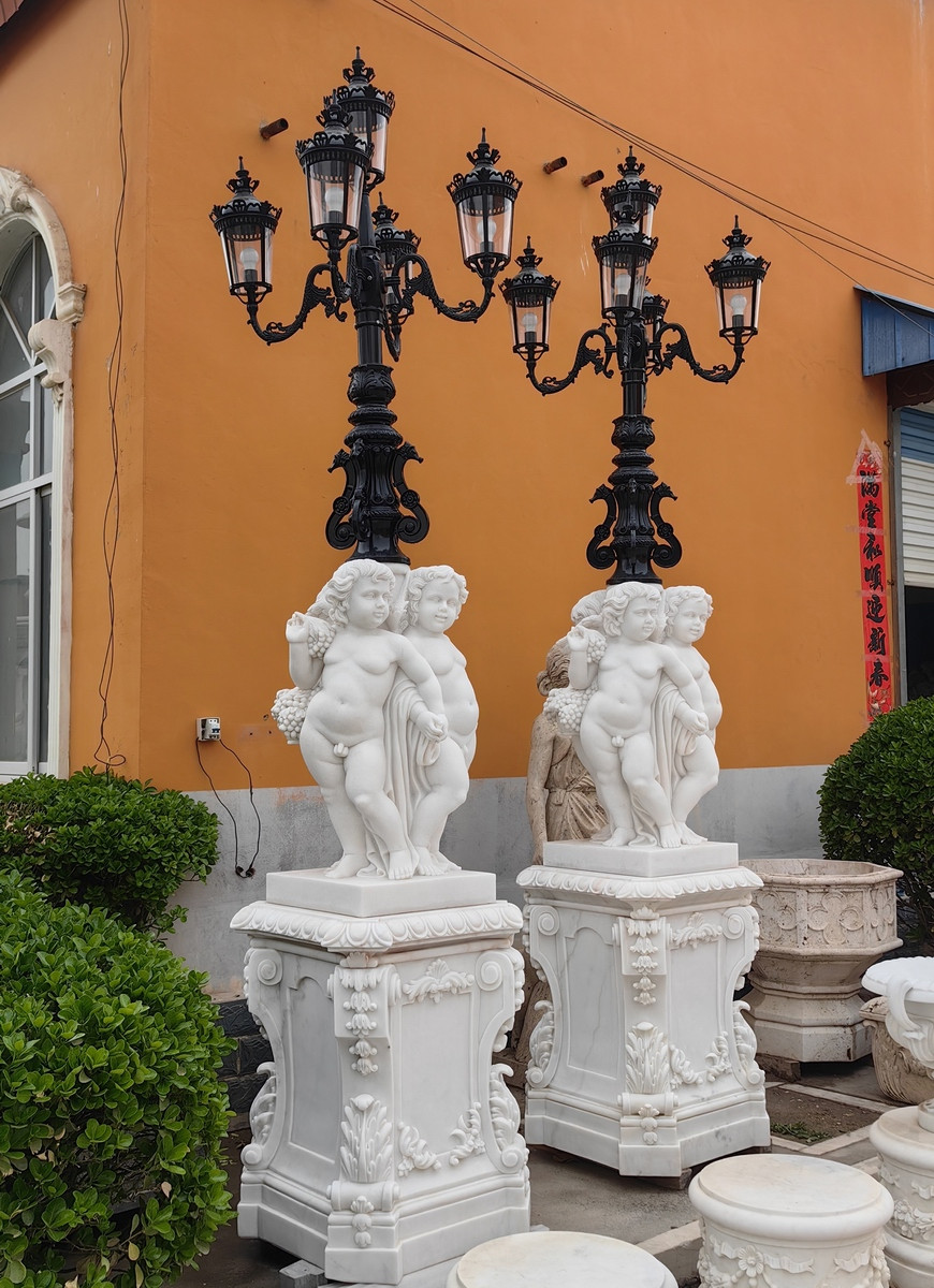 White Marble Cherub Street Light Pair H140.5 Inches Ge21502 - World of ...