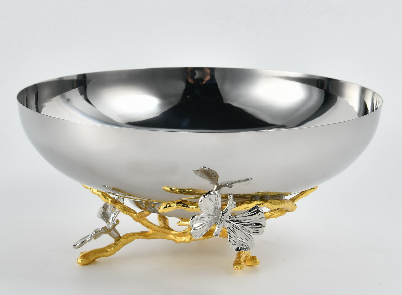 Silver Monarch Butterfly Decorative Bowl - World of Decor