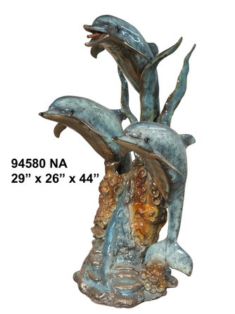 Custom Bronzes | Three Dolphin w/Coral -Marble Base -Special Patina ...