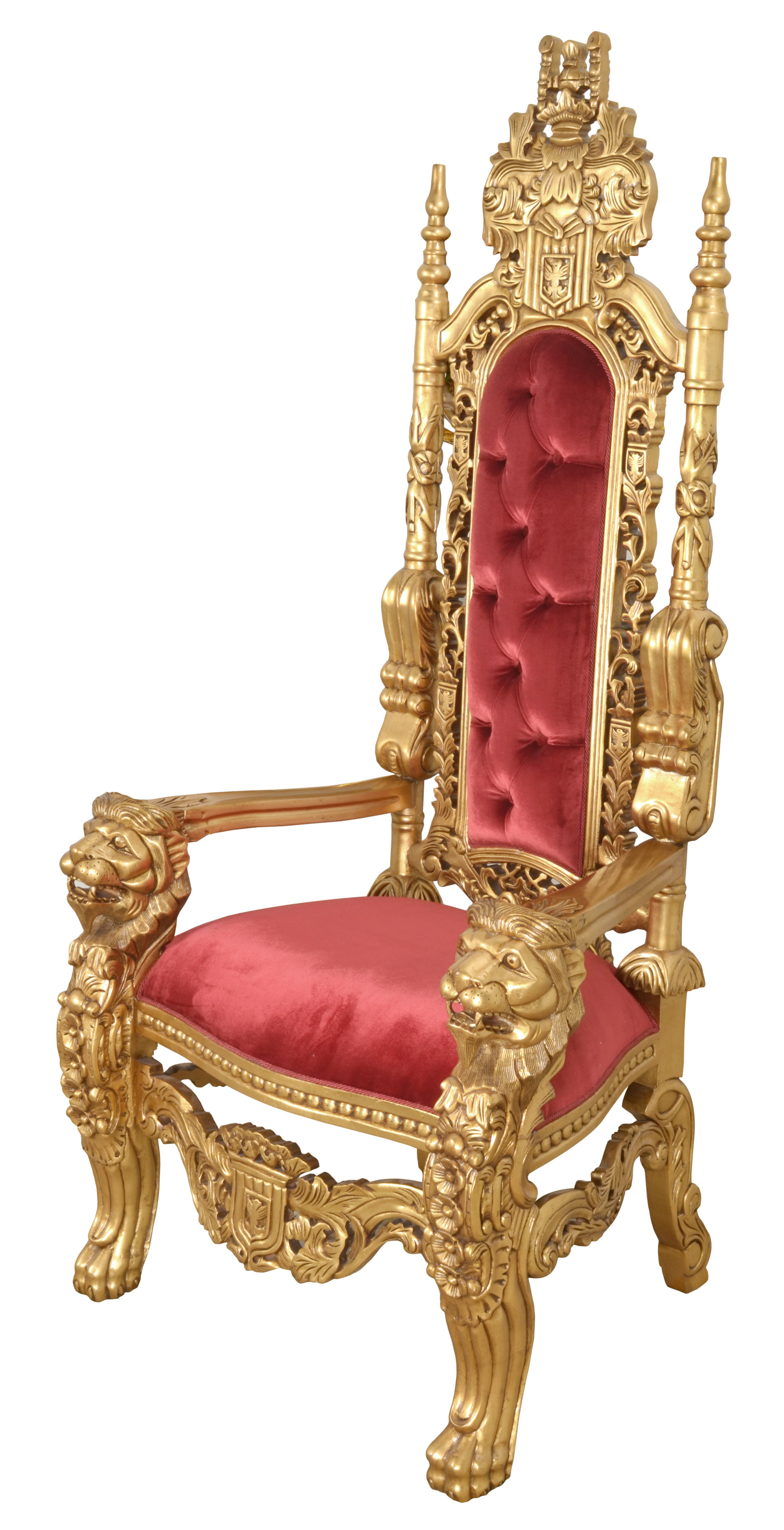 King Chair in Gold Leaf and Burgandy Velvet - World of Decor