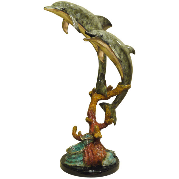 Two Dolphins on Marble Base in Special Patina - World of Decor