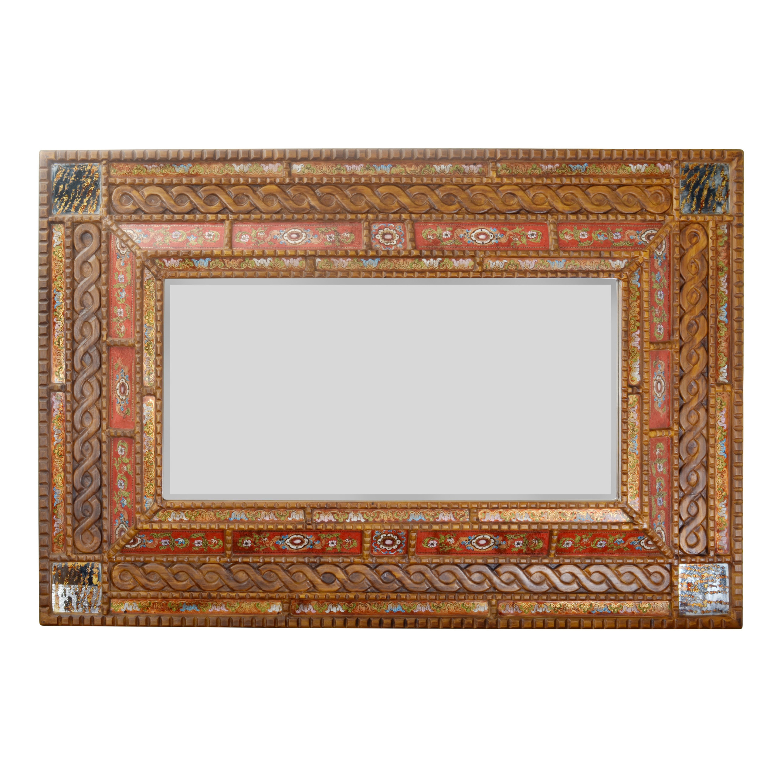 Peruvian Painted Glass Serpentine Mirror - World of Decor
