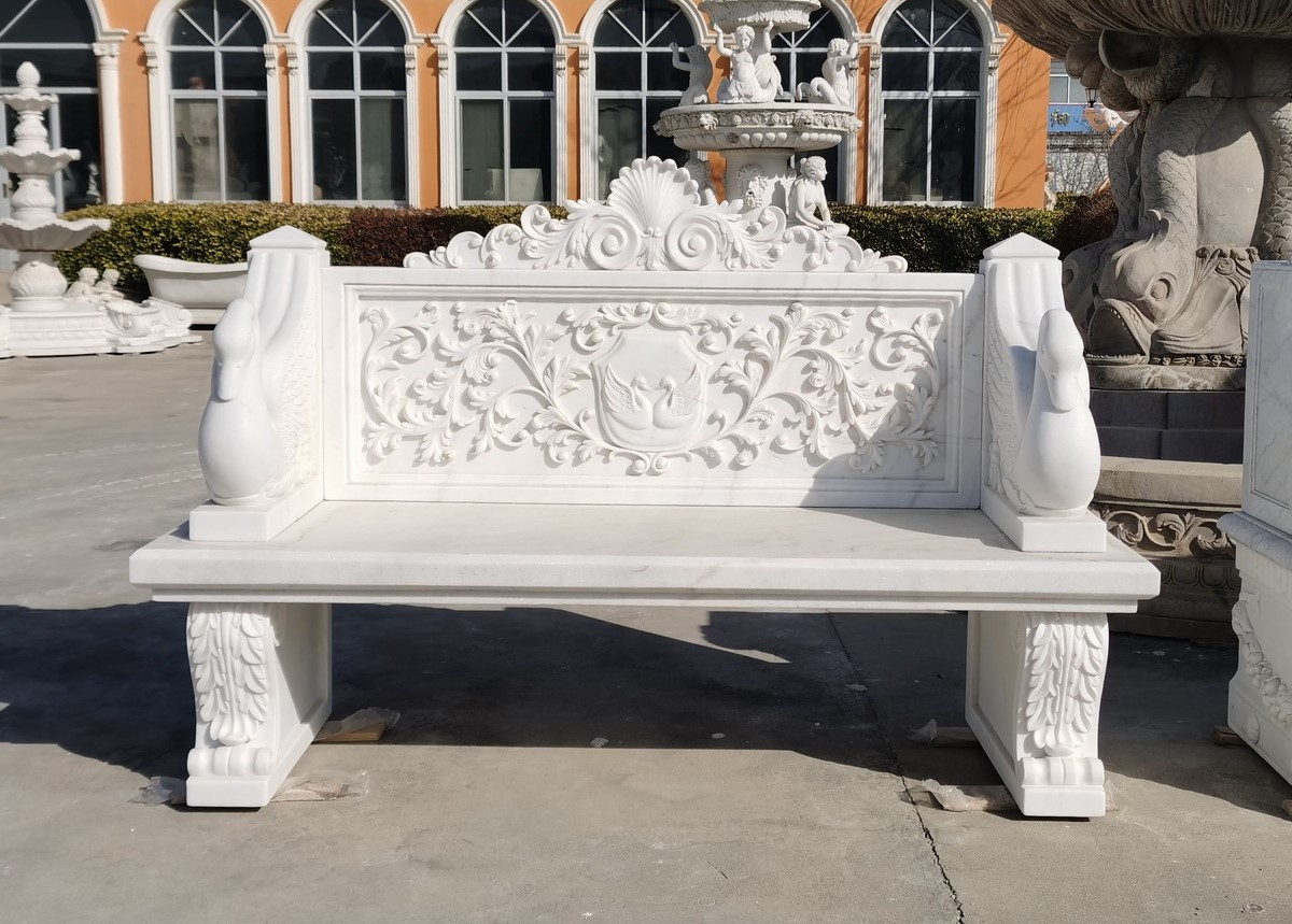 Fancy Carved Marble Bench - World of Decor