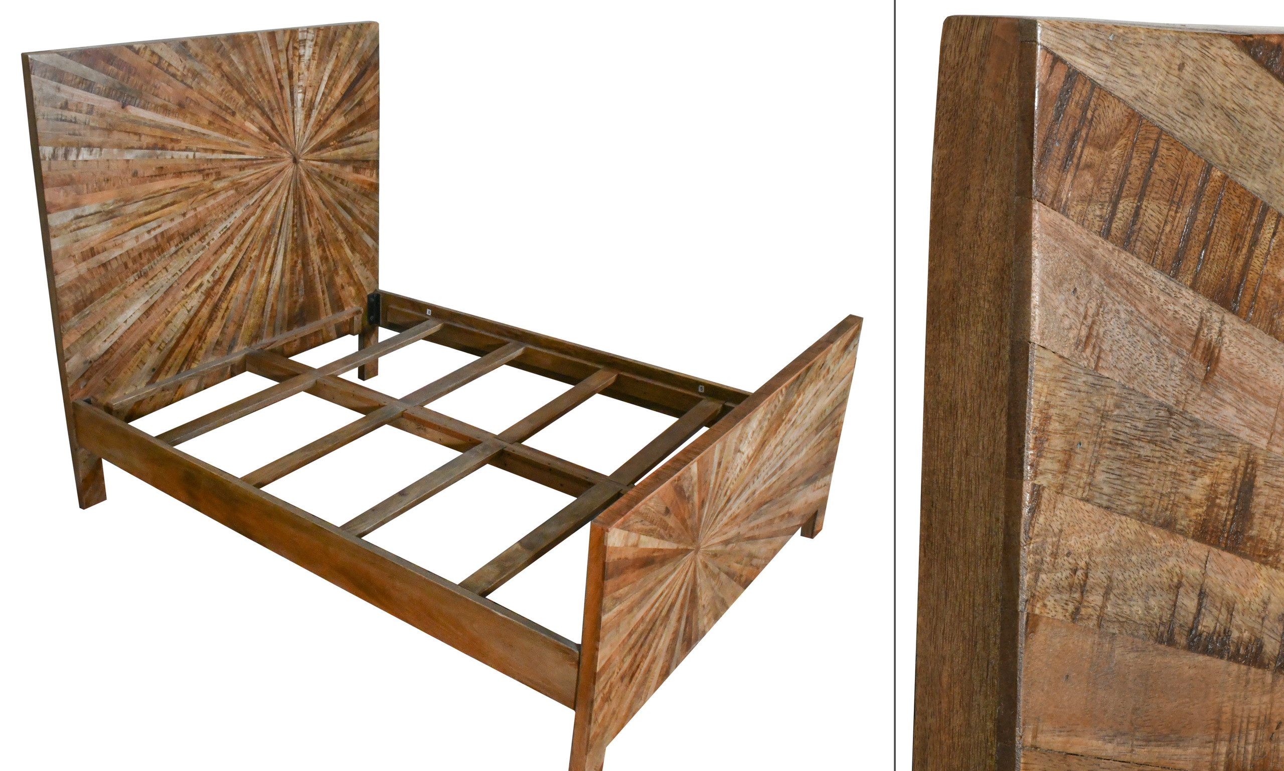 Mango Wood Solid Parquet Queen Bed - World of Decor