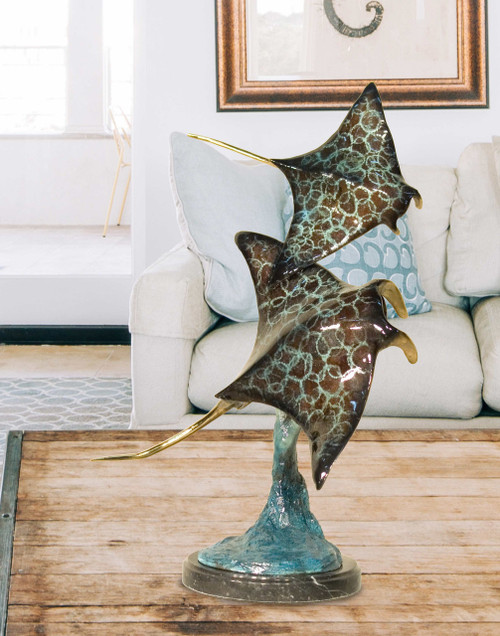 22"H Manta Ray Twin In Special Patina On Marble Base Bronze Statue ...