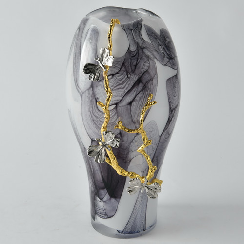 Small Silver Monarch Marble Bloom Vase - World of Decor