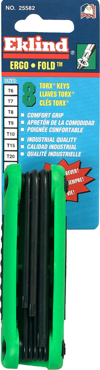 Eklind Torx Fold Up Wrench Key Set 8pc Sizes T6-T25 Comfort Grip USA ...