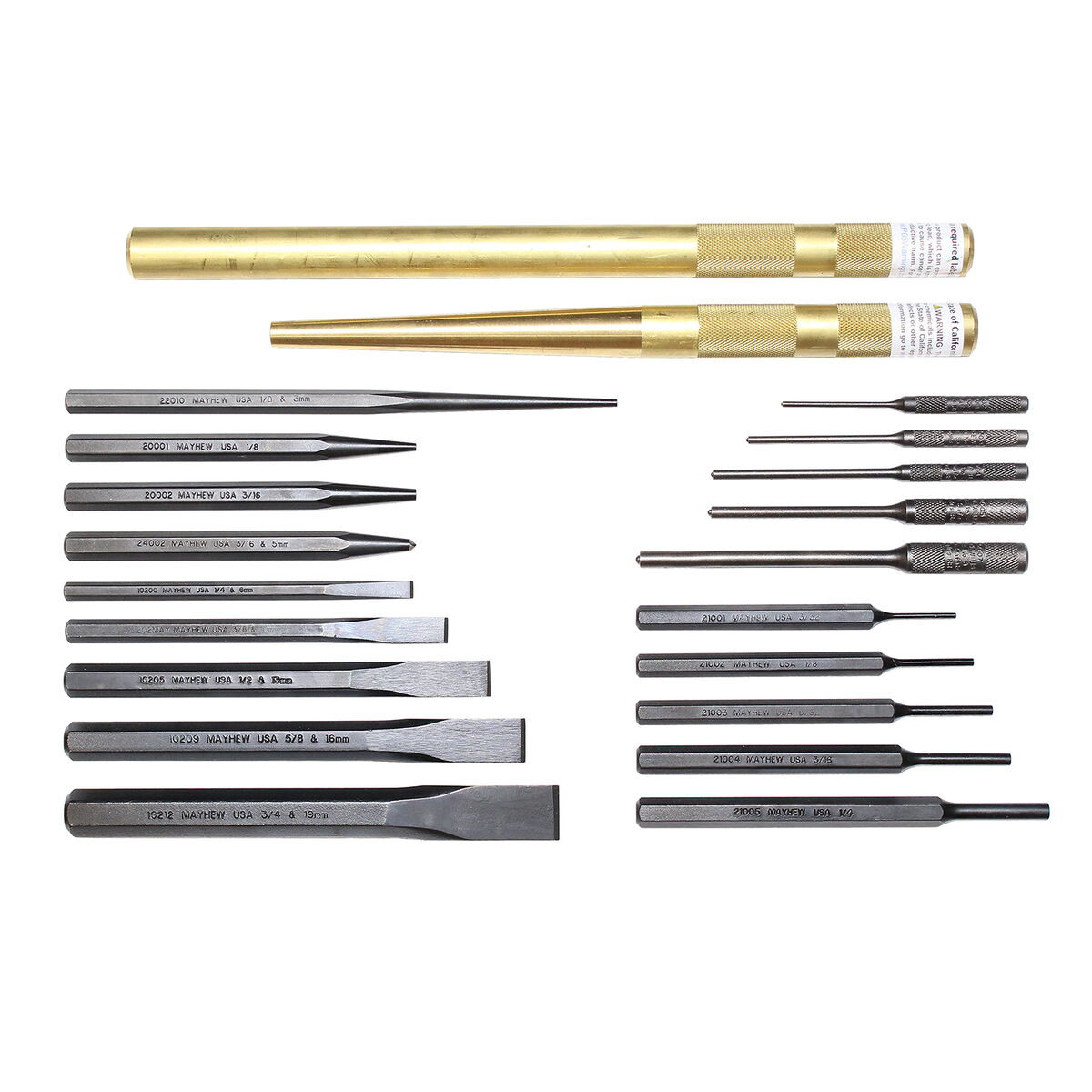 Mayhew 21pc Punch and Chisel Set 60210F w Foam Block Pilot Pin Solid ...